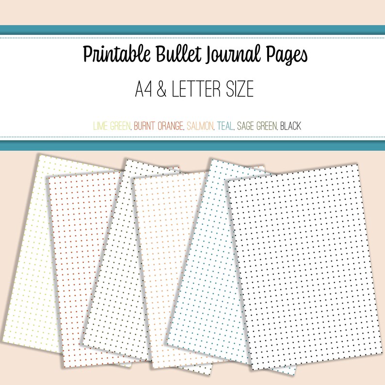 Printable Bullet Journal Dot Grid Pages 6 Colors PDF Files | Etsy