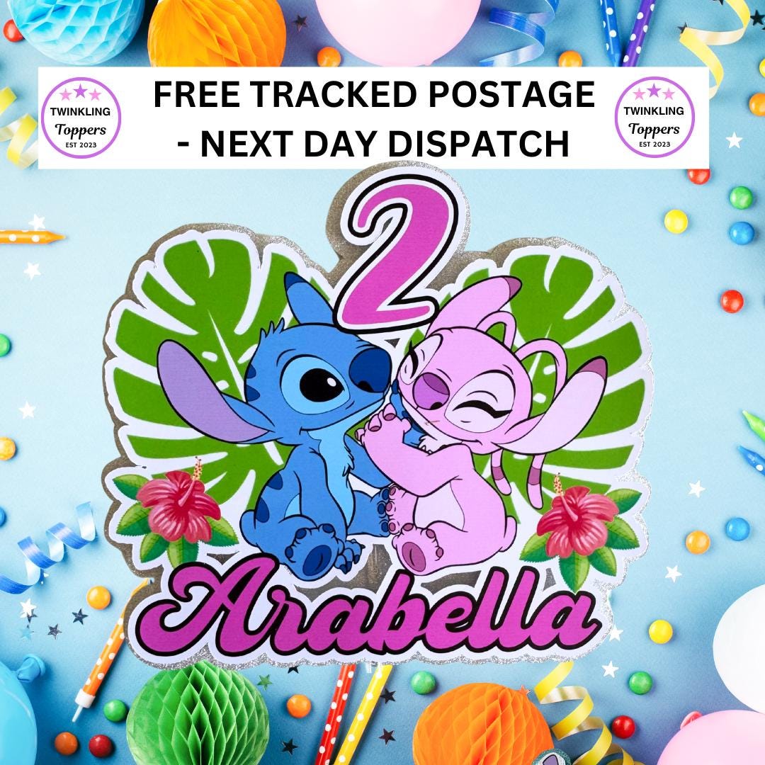 Stitch and Angel Cake Topper 3d Personalised for Birthday Cake - Choose ...