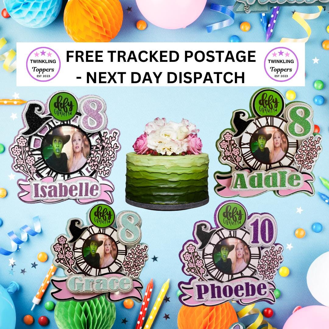 Wicked 3d Personalised Birthday Cake Topper - Name & Age - Pink Glitter ...