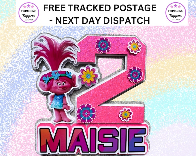 Personalized Trolls Birthday Cake Topper: 3d Glitter Number With Any ...