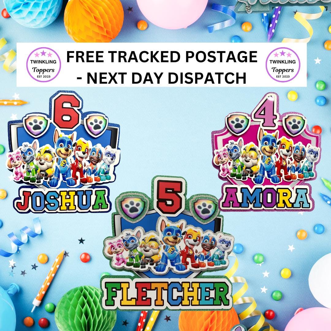 Paw Mighty Pups Cake Topper: Personalized 3D Birthday Cale Decoration ...