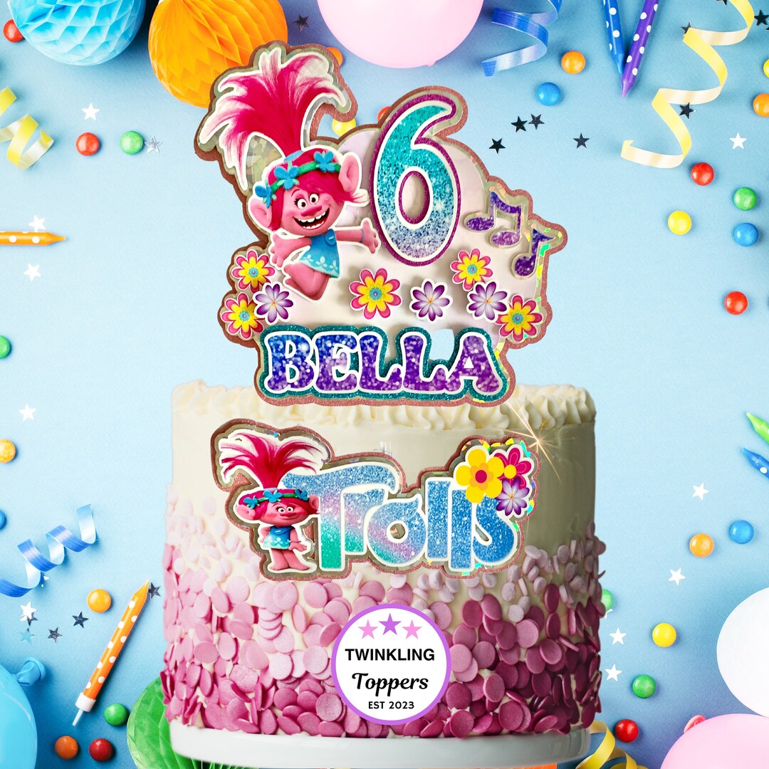 Trolls 3d Personalised Birthday Cake Topper Set With Cake Charm Cake ...