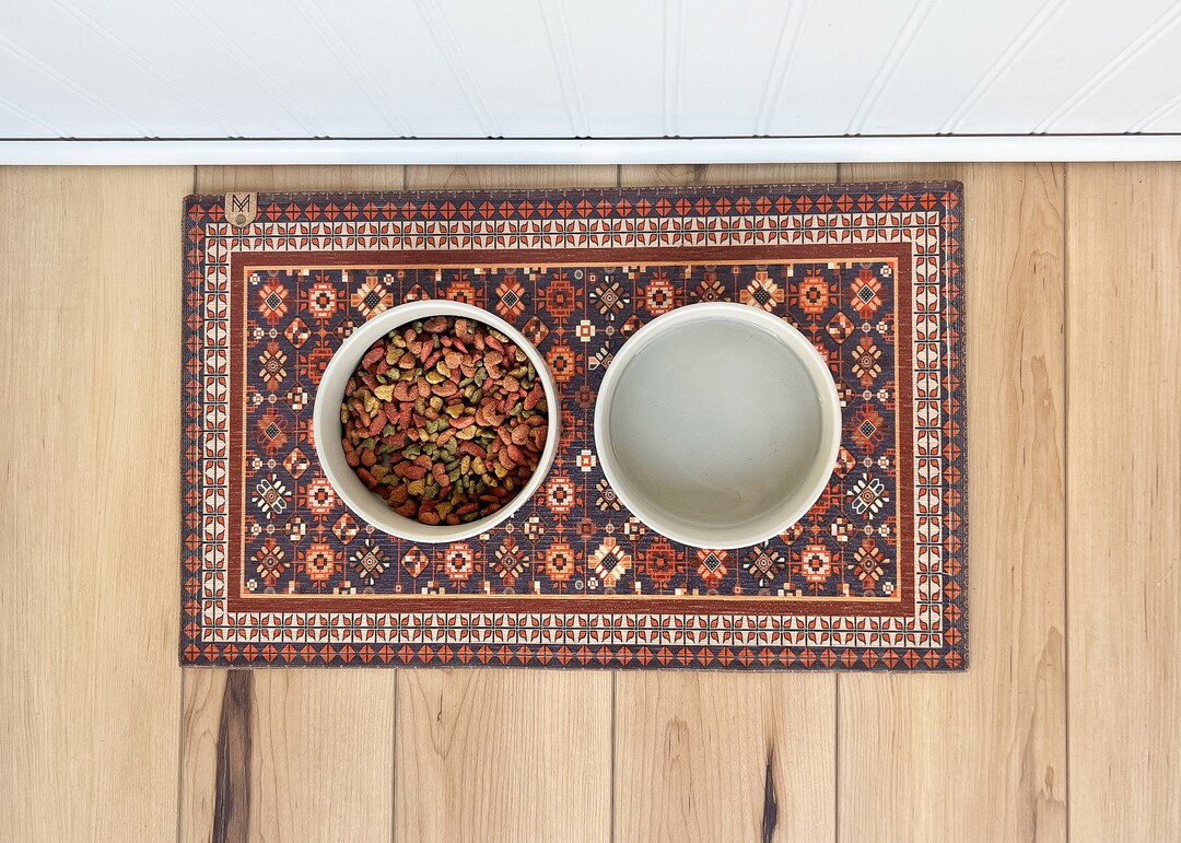 Boho Dog Bowl Mat: Nonslip Absorbent Pet Feeding Protector, Machine ...