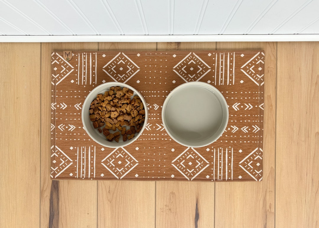 Boho Dog Bowl Mat: Nonslip Absorbent Feeding Placemat, Machine Washable ...
