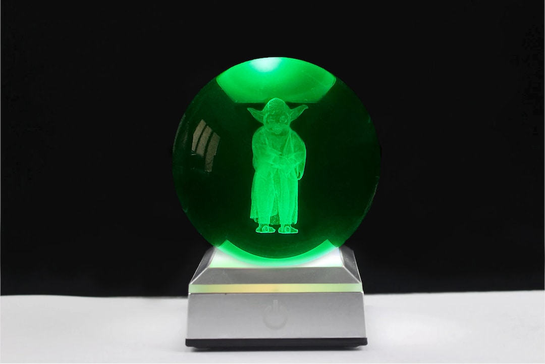 3D Star Wars 80mm Hologram Master Yoda K9 Crystal Glass Ball With LED ...