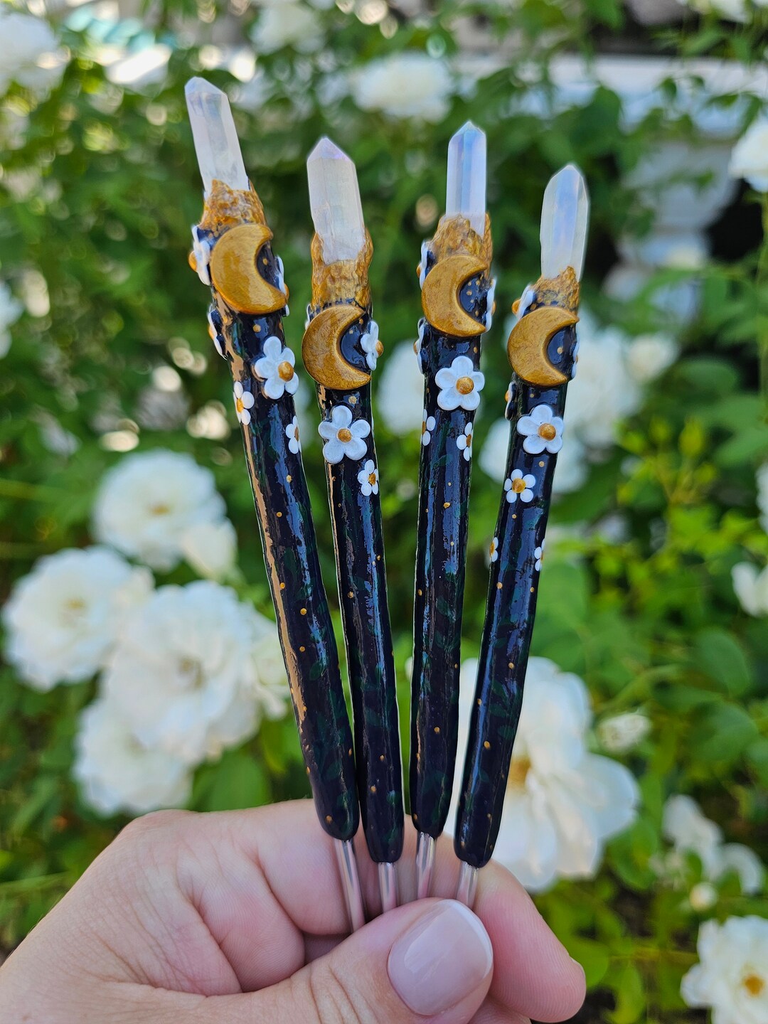 Crochet Hook Crystal Wand, Crescent Moon Quartz Crochet Hook Gift - Etsy