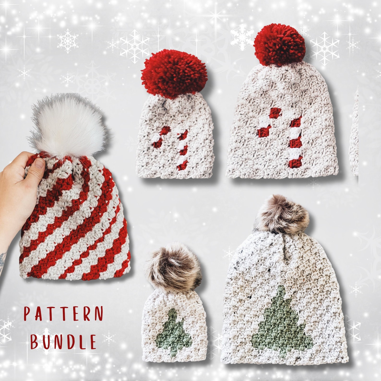 C2C Crochet Hat Pattern Bundle: Christmas Beanies (PDF Pattern) - Etsy
