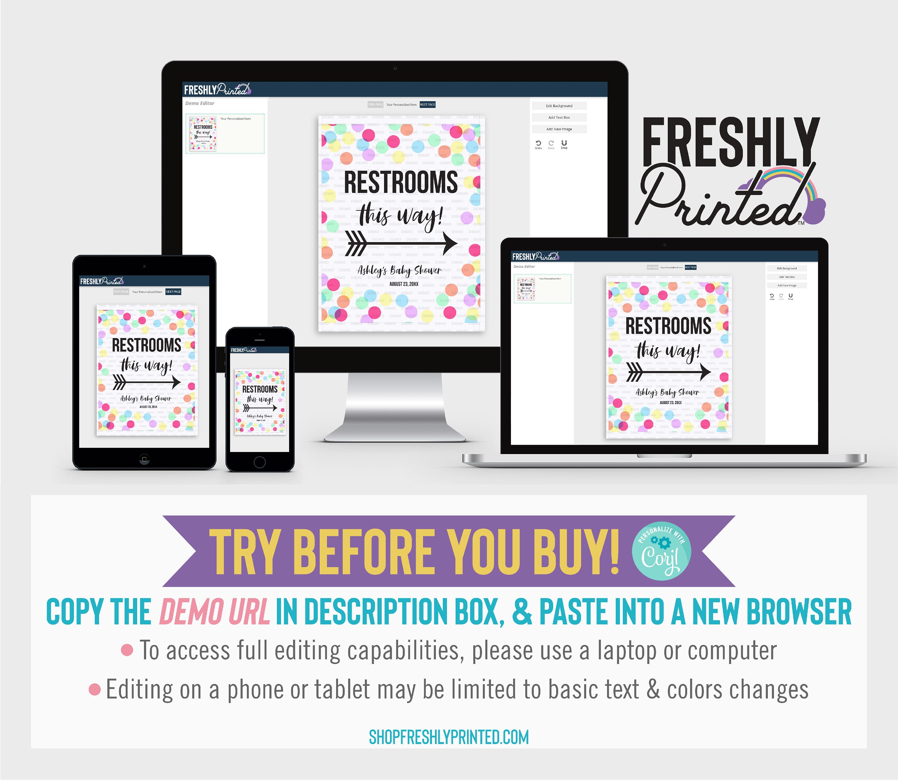 Editable Bathroom Sign - Corjl Template - Digital File - Edit Online ...