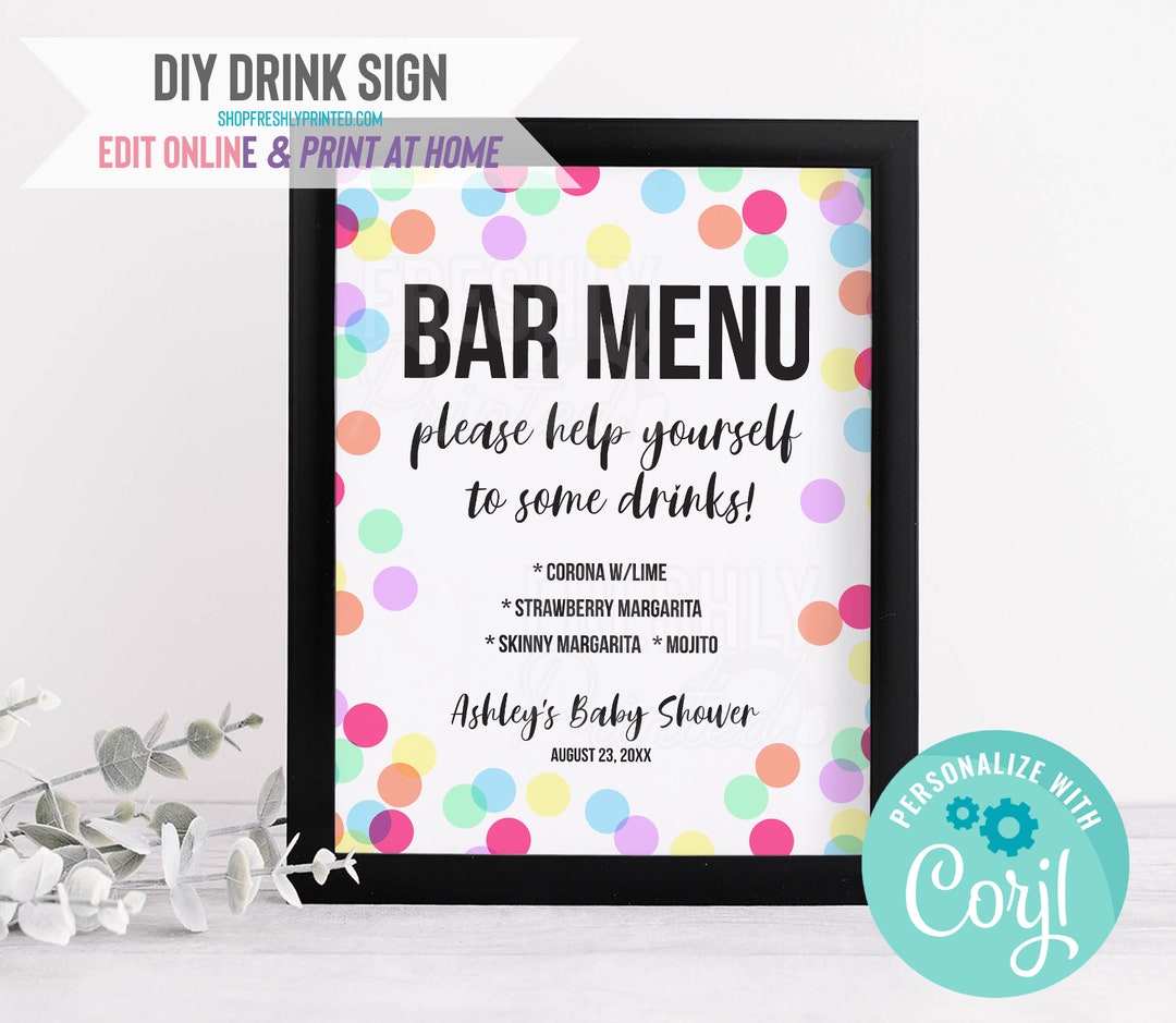 Editable Drink Sign - Corjl Template - Digital File - Edit Online ...