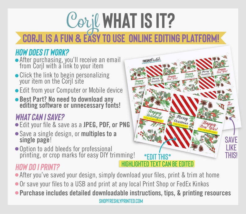 Christmas Hershey Miniatures Labels - Corjl Template - Digital File ...