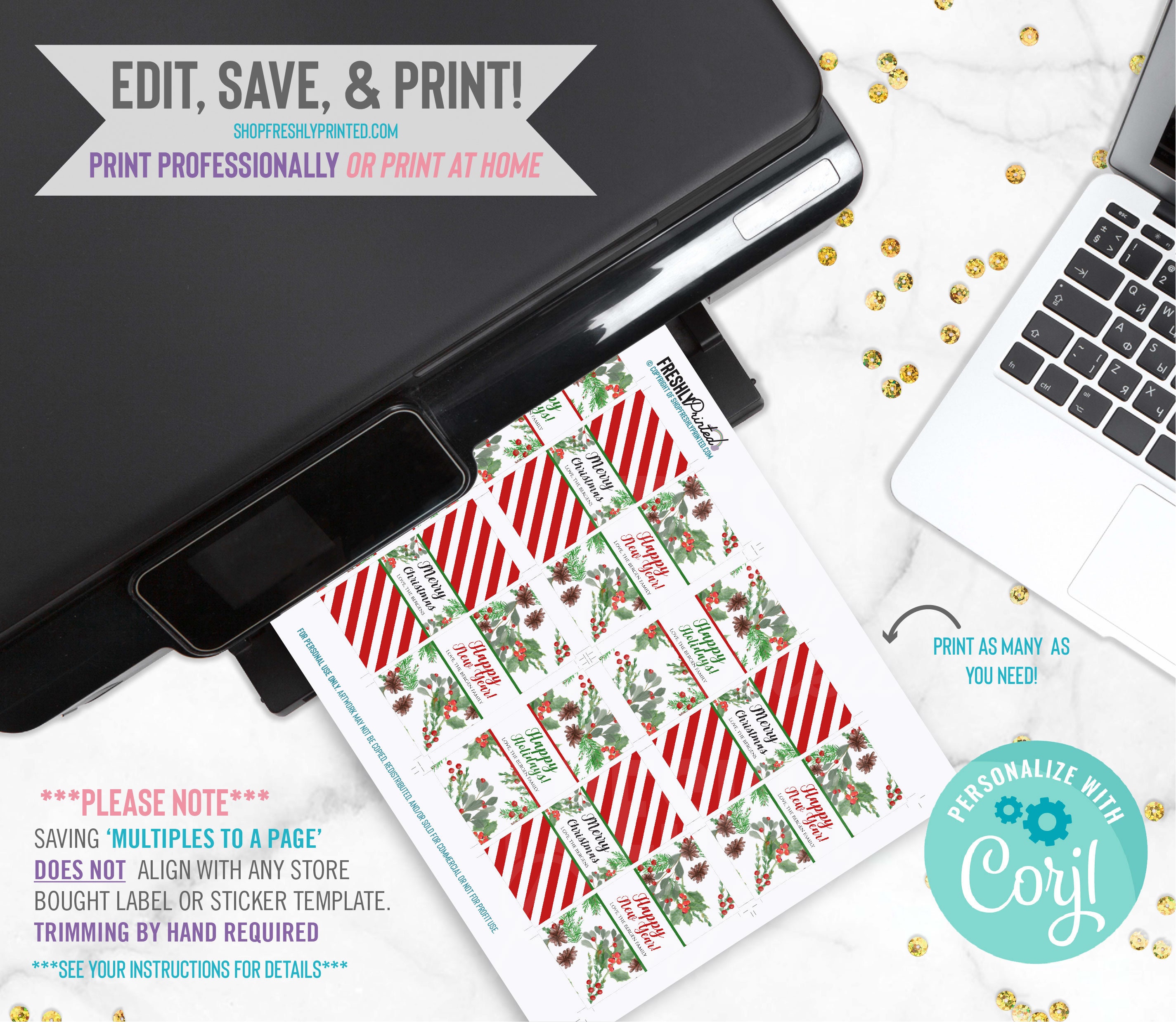 Christmas Hershey Miniatures Labels - Corjl Template - Digital File ...