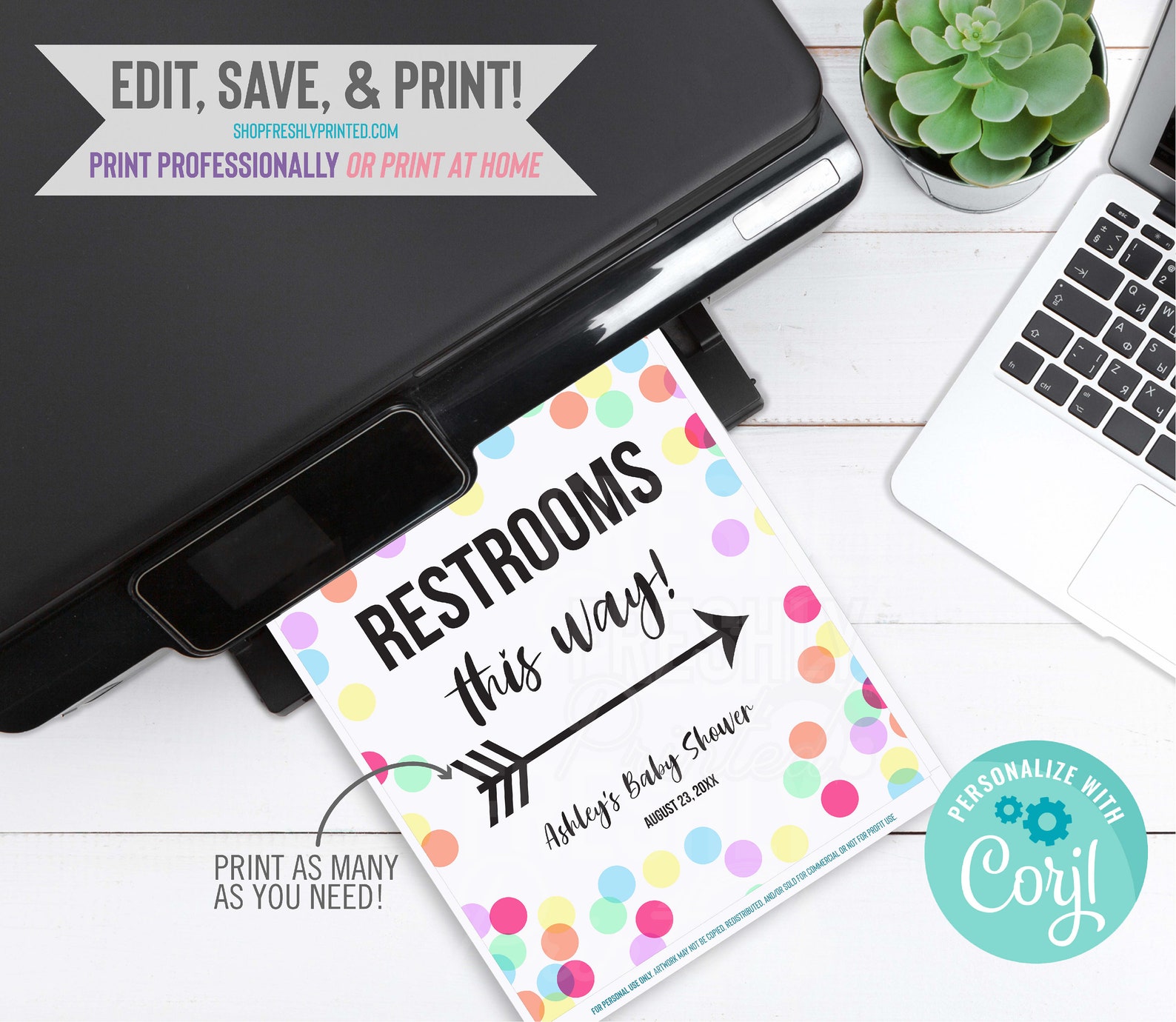 Editable Bathroom Sign Corjl Template Digital File Edit Online & Print ...