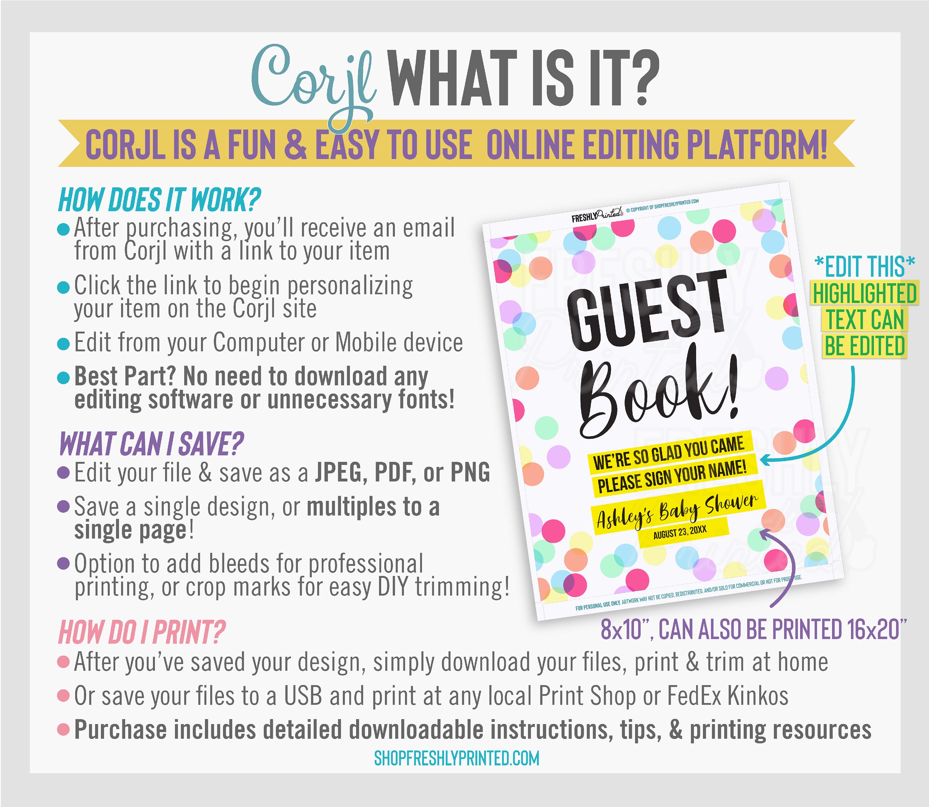 Guest Book Sign Corjl Template Digital File Only Edit Online & Print at ...