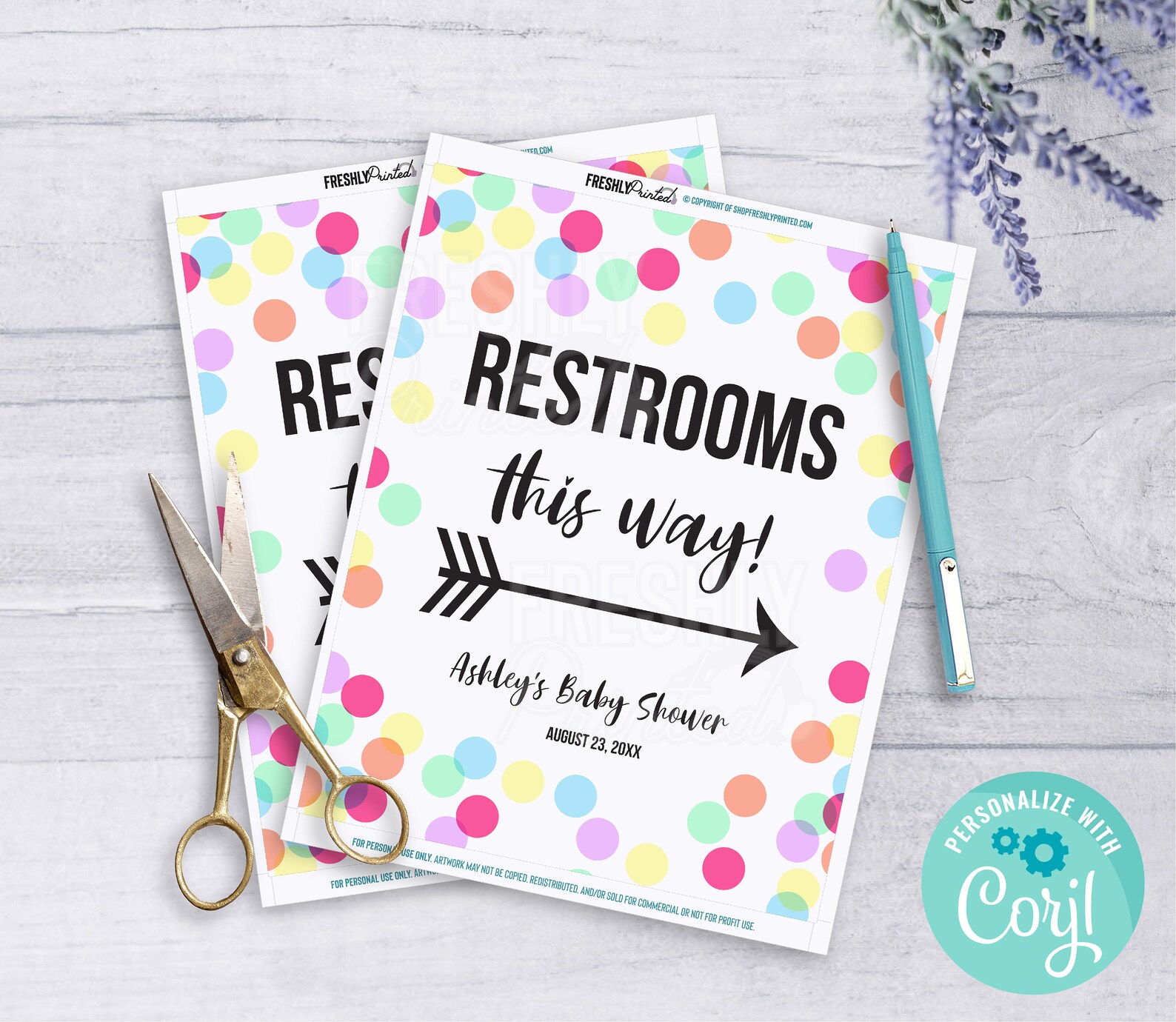 Editable Bathroom Sign - Corjl Template - Digital File - Edit Online ...