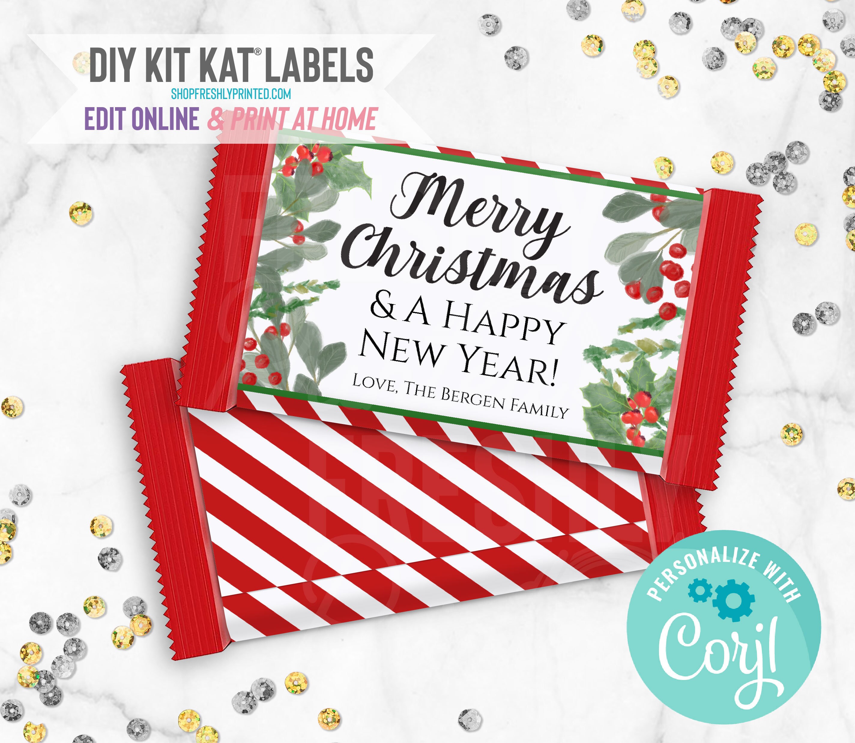 Christmas Kitkat Labels - Corjl Template - Digital File Only - Edit ...