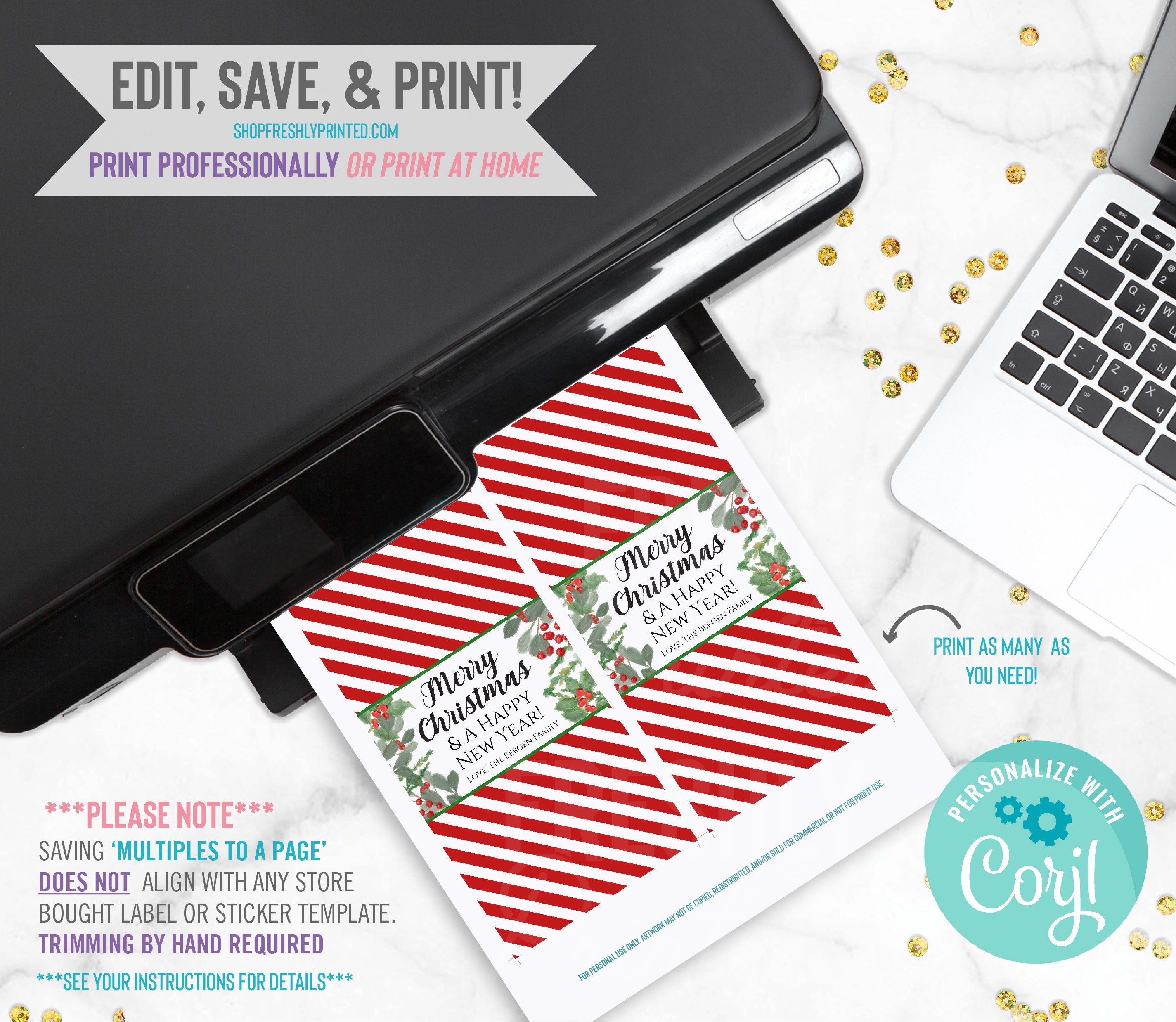 Christmas Kitkat Labels - Corjl Template - Digital File Only - Edit ...