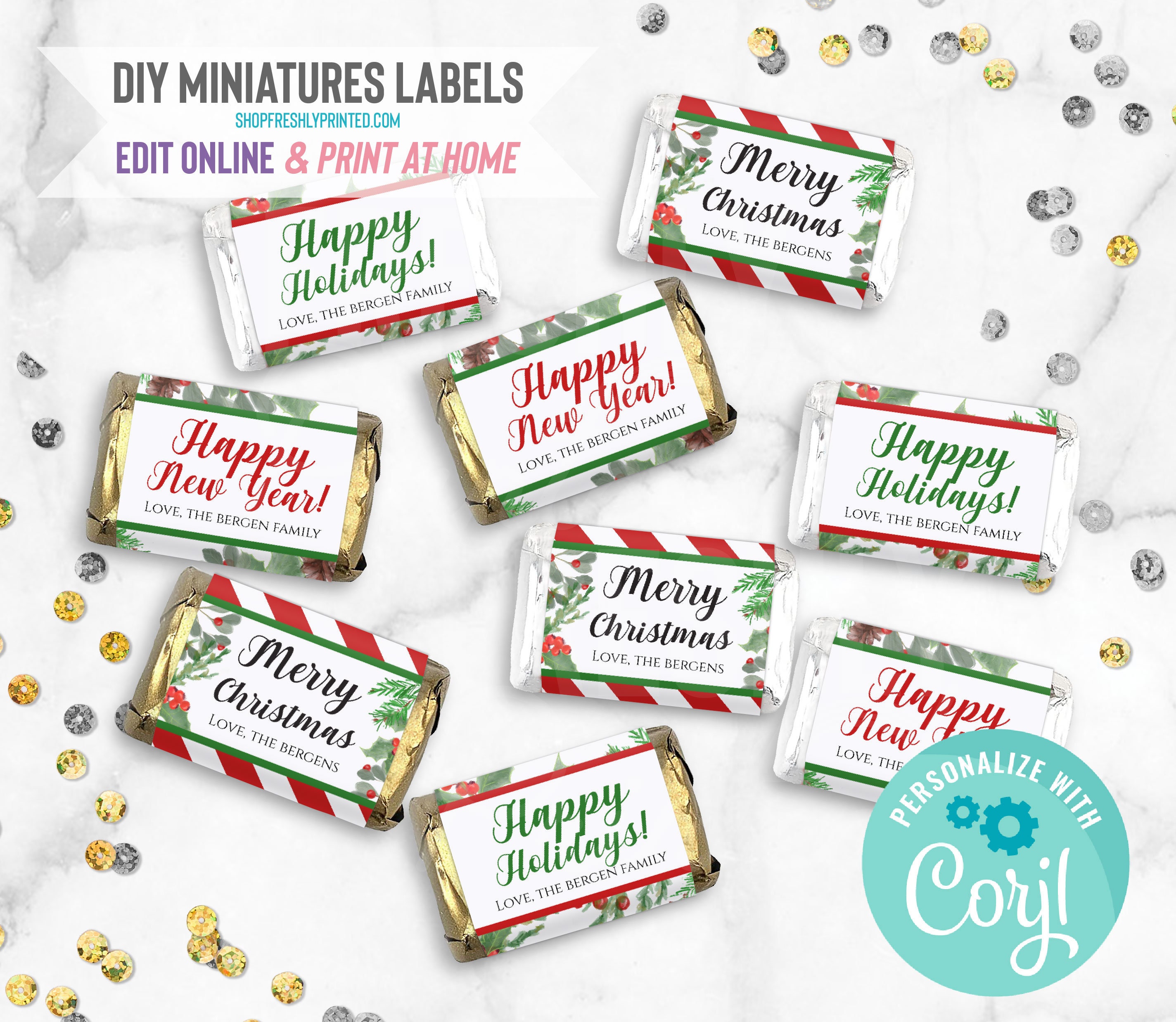 Christmas Hershey Miniatures Labels - Corjl Template - Digital File ...