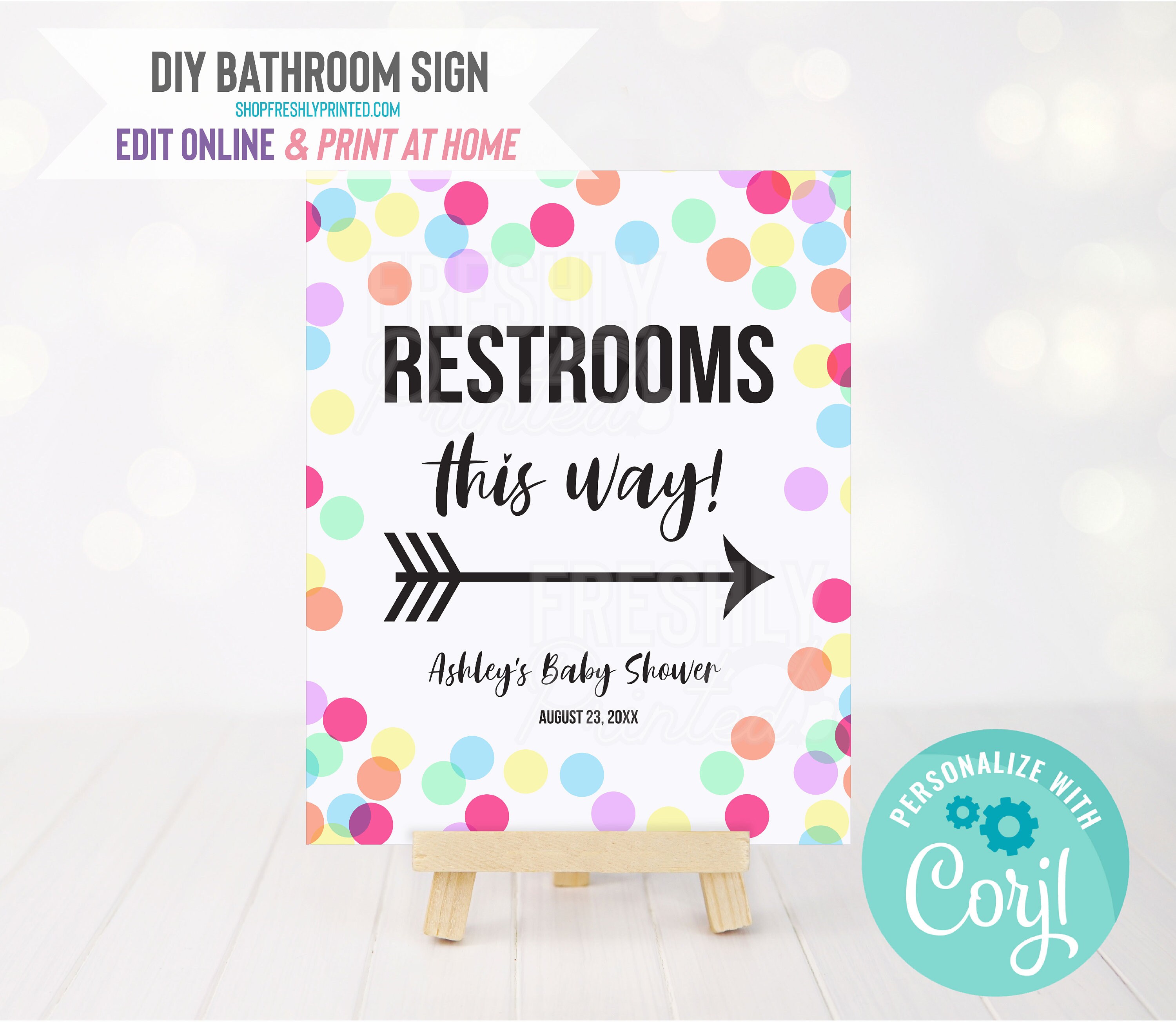 Editable Bathroom Sign - Corjl Template - Digital File - Edit Online ...