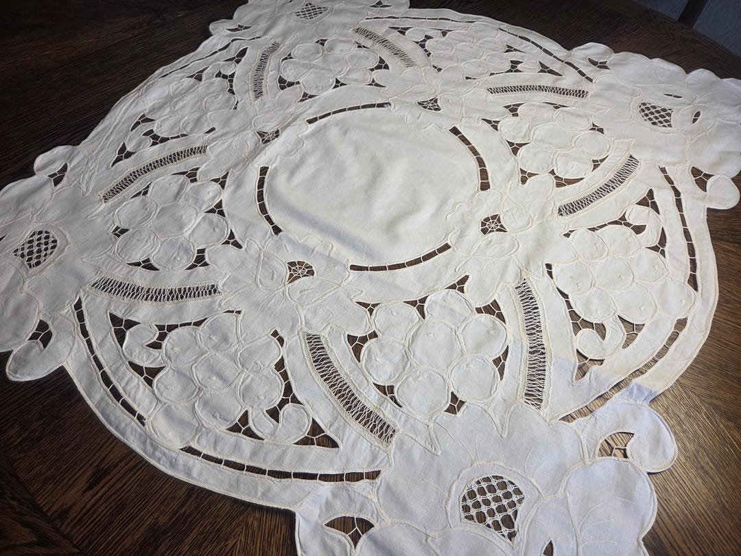 Vintage Swedish Hand‑embroidered Table Topper – English Embroidery ...