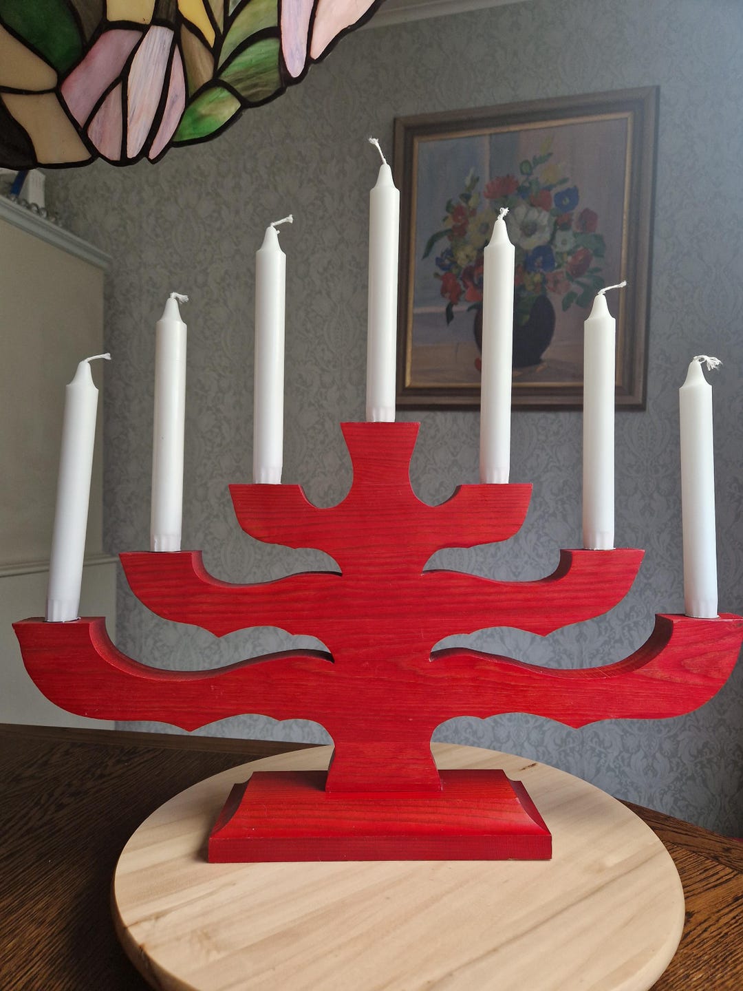 Vintage Swedish Wooden Advent Candle Holder – Red Handcrafted 7-light ...
