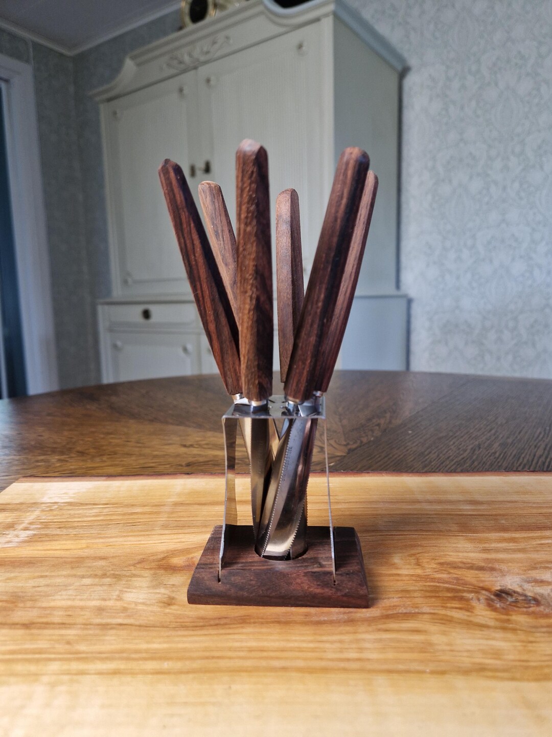 Vintage 1960s Teak Handle Knife Set: Mid-century Stainless Steel, Retro ...