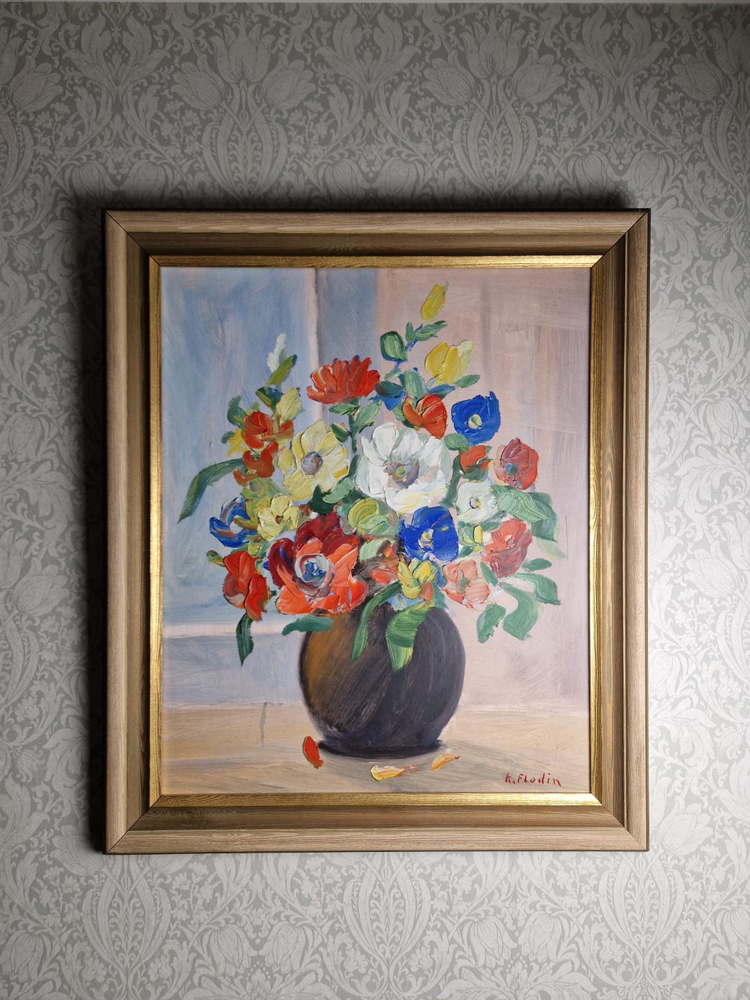 Vintage Swedish Large Oil Painting on Panel Floral Still Life | Signed ...