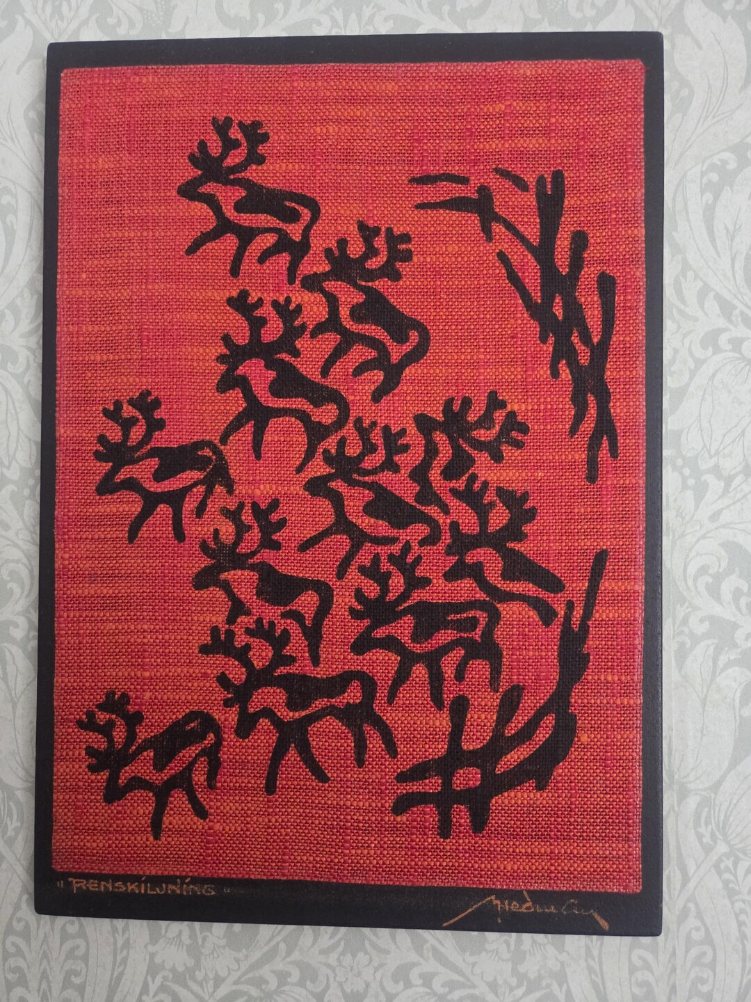 Vintage Swedish Wall Hanging – Hand Block Print on Linen ...