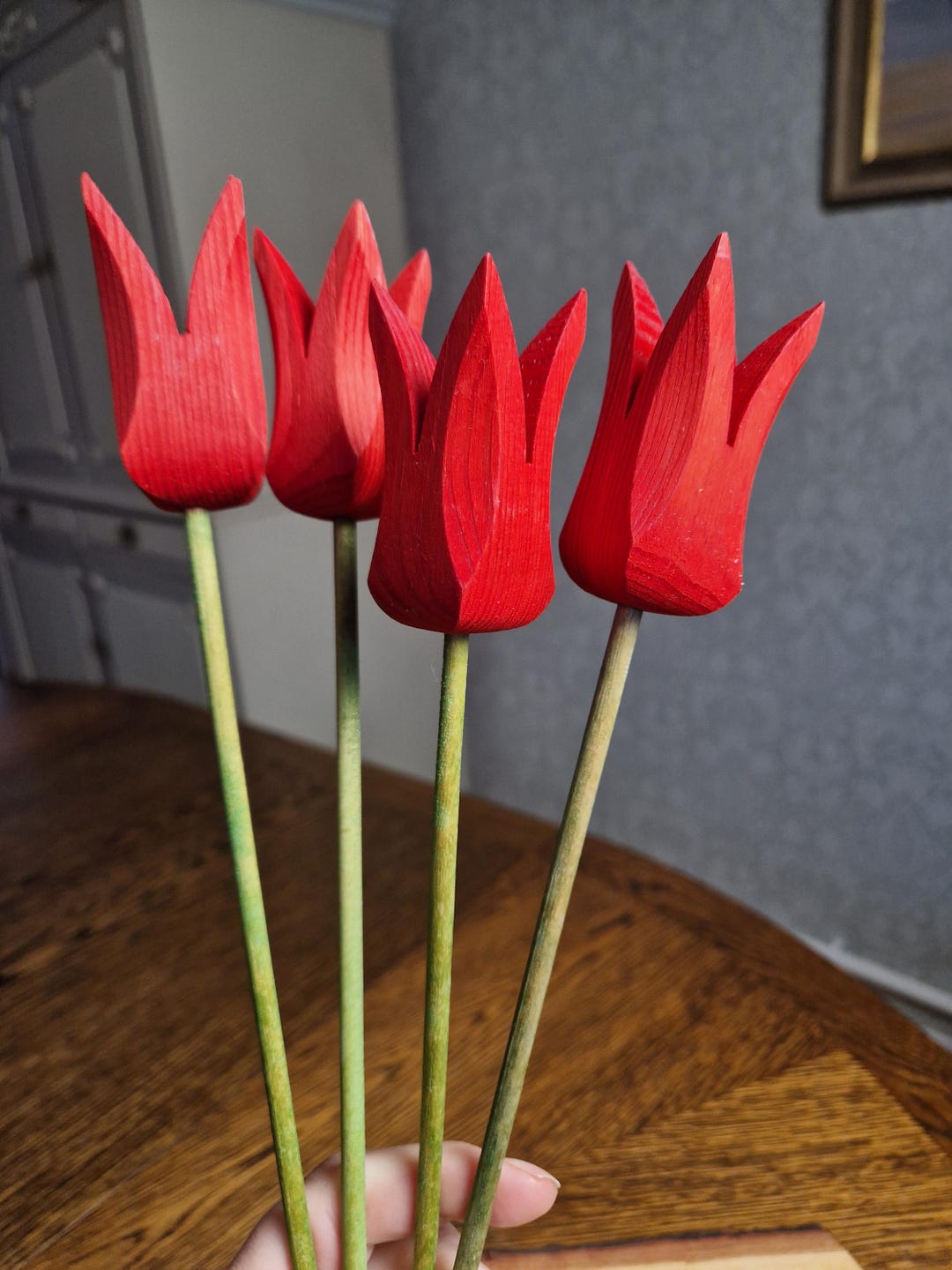 Vintage Hand-painted Wooden Tulips – Set of 4 Swedish Folk Art Flowers ...