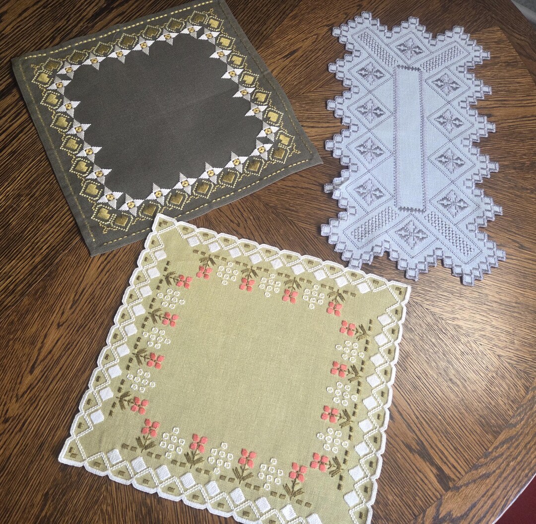 Vintage Swedish Hand‑embroidered Table Toppers – Set of 3 ...