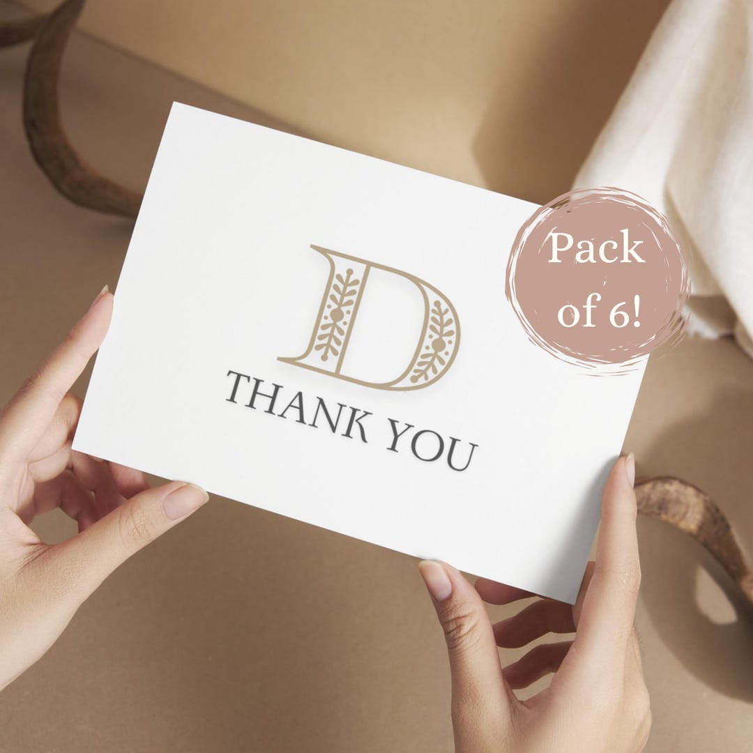 Your Initial Letter Thank You Card A2 Pack of Six Comes With Envelopes ...