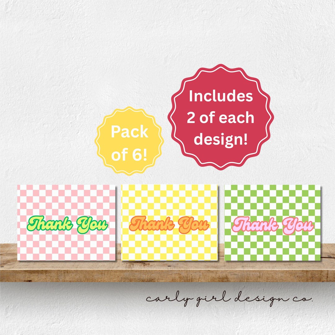 Retro Thank You Card Set – Handmade, Blank Inside, Pack of 6 - Etsy