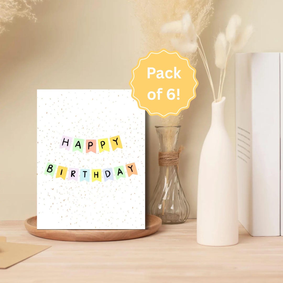 Confetti Banner Happy Birthday Card Pack A2 Comes With Envelopes Pack ...