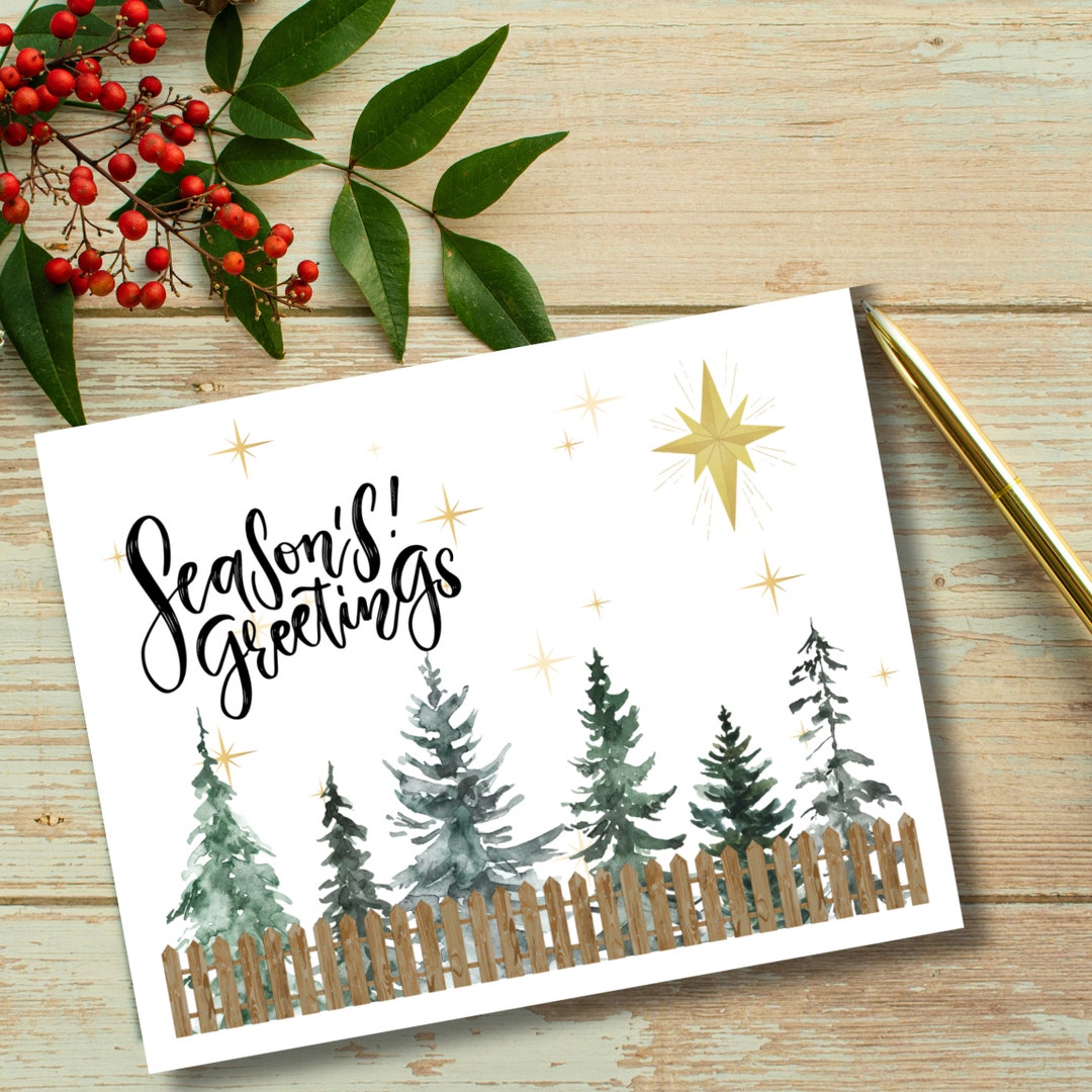 Seasons Greetings Christmas Trees A2 Card Pack Comes With - Etsy