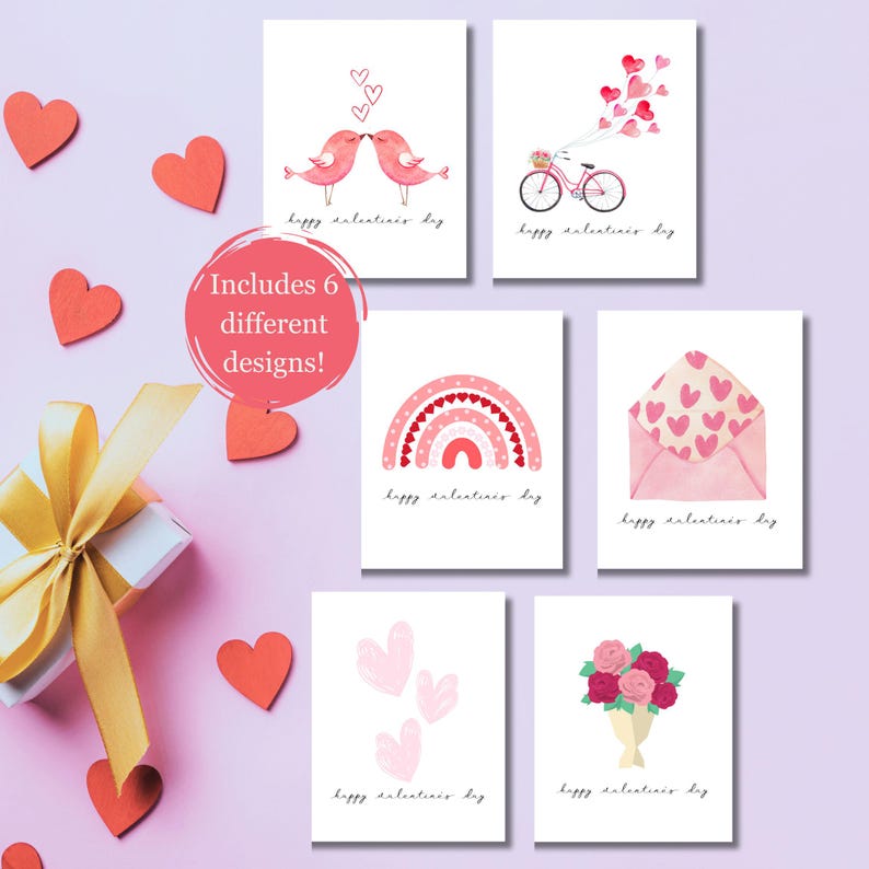 Pink & Red Valentine's Day Cards With Envelopes, Pack of 6 - Etsy