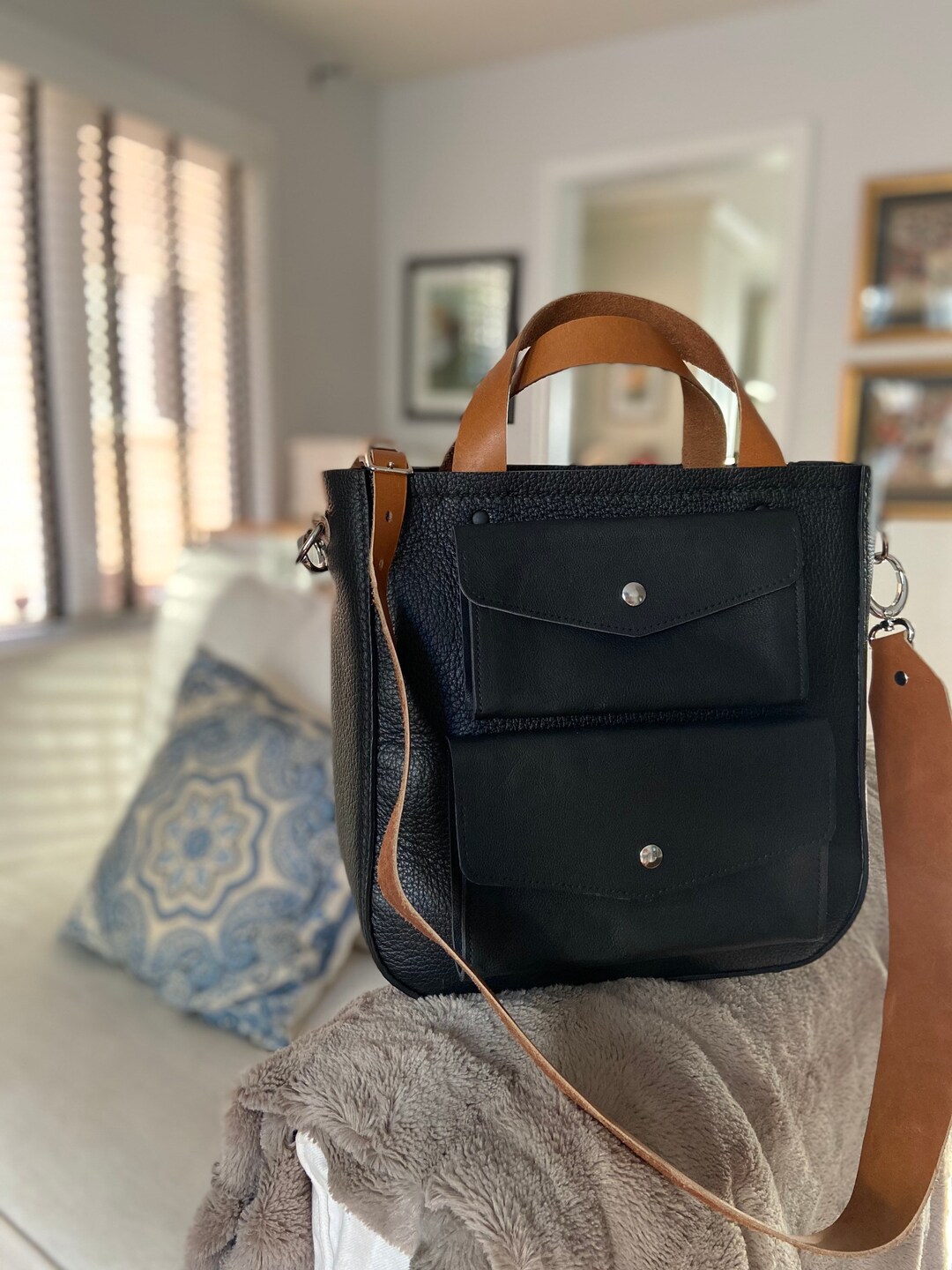 Crossbody Mini-tote With 4 Pockets, Top-handle & Adjustable Shoulder ...