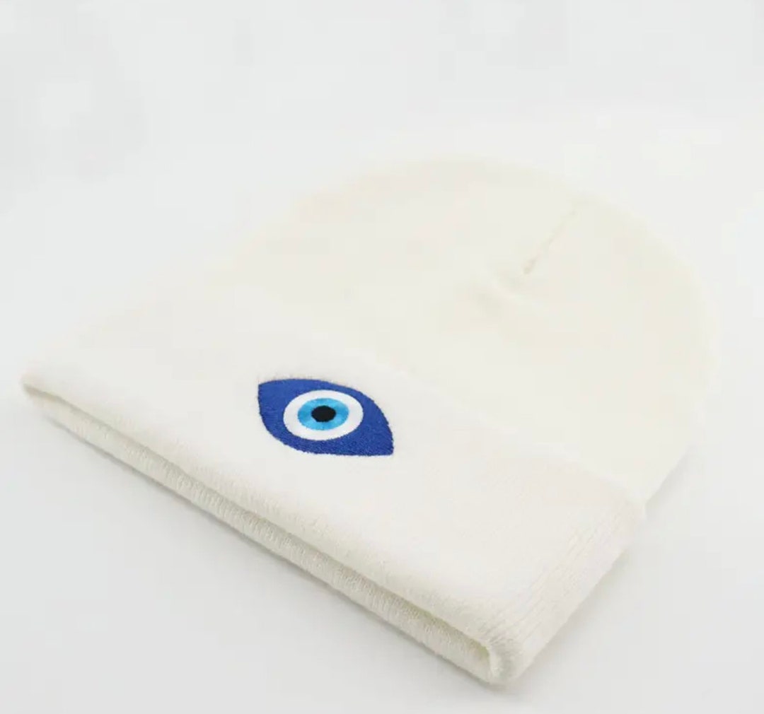 COOL Creamy Ivory White Evil Eye Embroidered Winter Hat Boho - Etsy