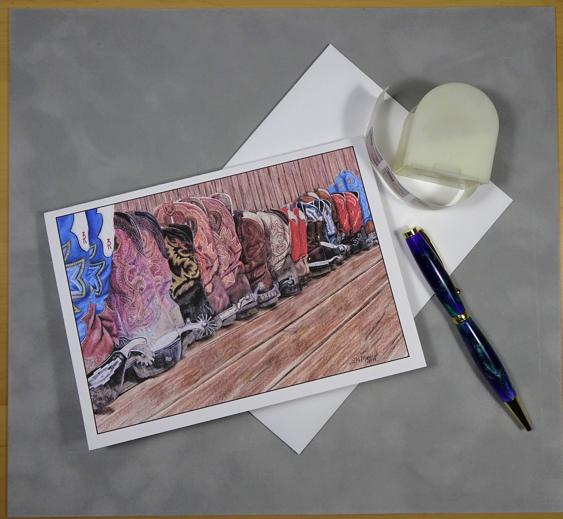 Western Note Card With Envelop From Original Ooak Colored Pencil ...