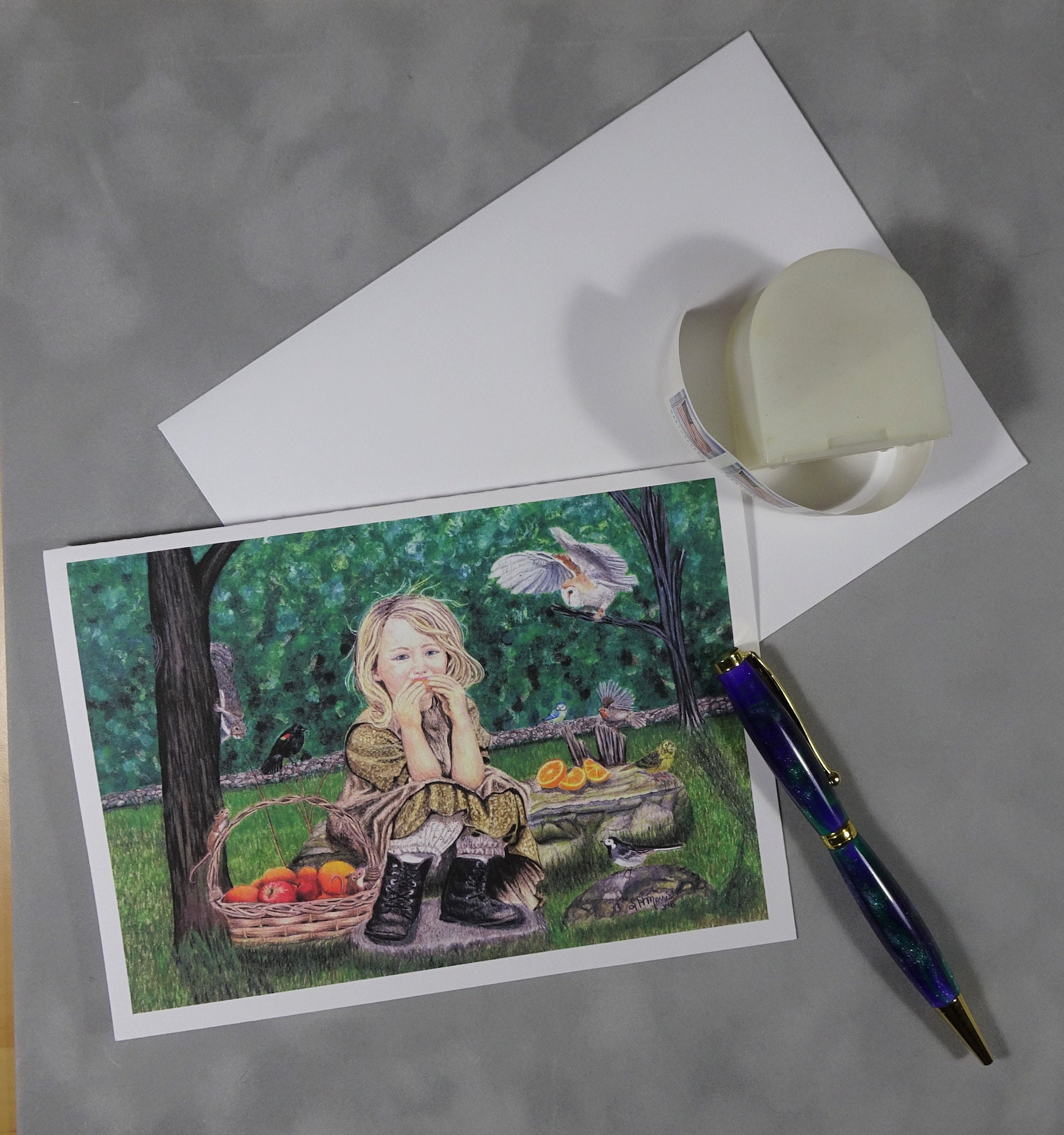 Vintage Note Card, Original Artwork Note Card, Artwork With Children ...