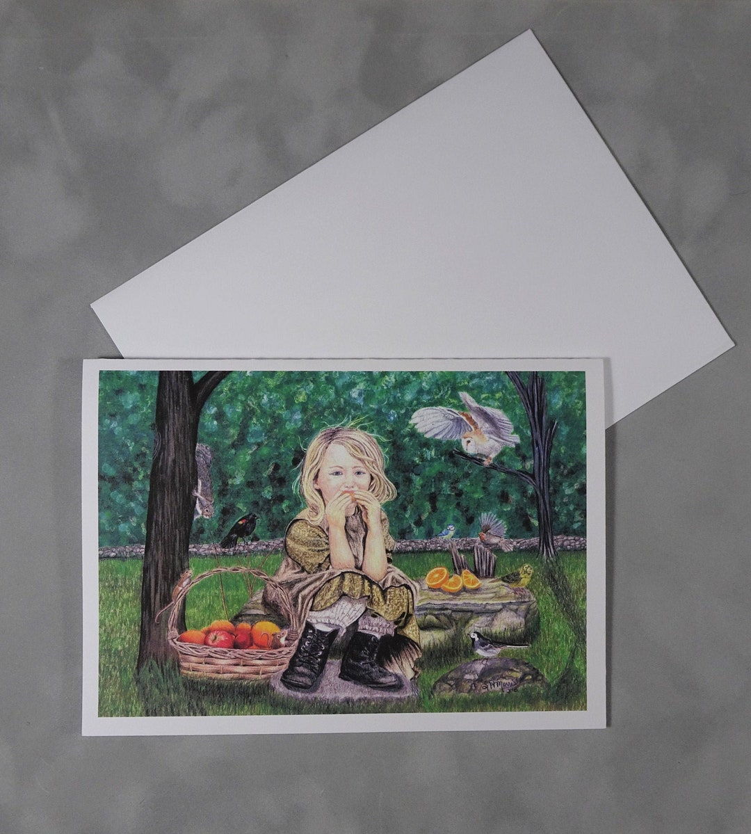 Vintage Note Card, Original Artwork Note Card, Artwork With Children ...