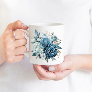 Teal Blue Flower PNG, Watercolor Blue Floral Clipart Bundle, Winter ...