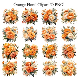 Orange Flower PNG, Watercolor Orange Floral Clipart Bundle, Flower ...