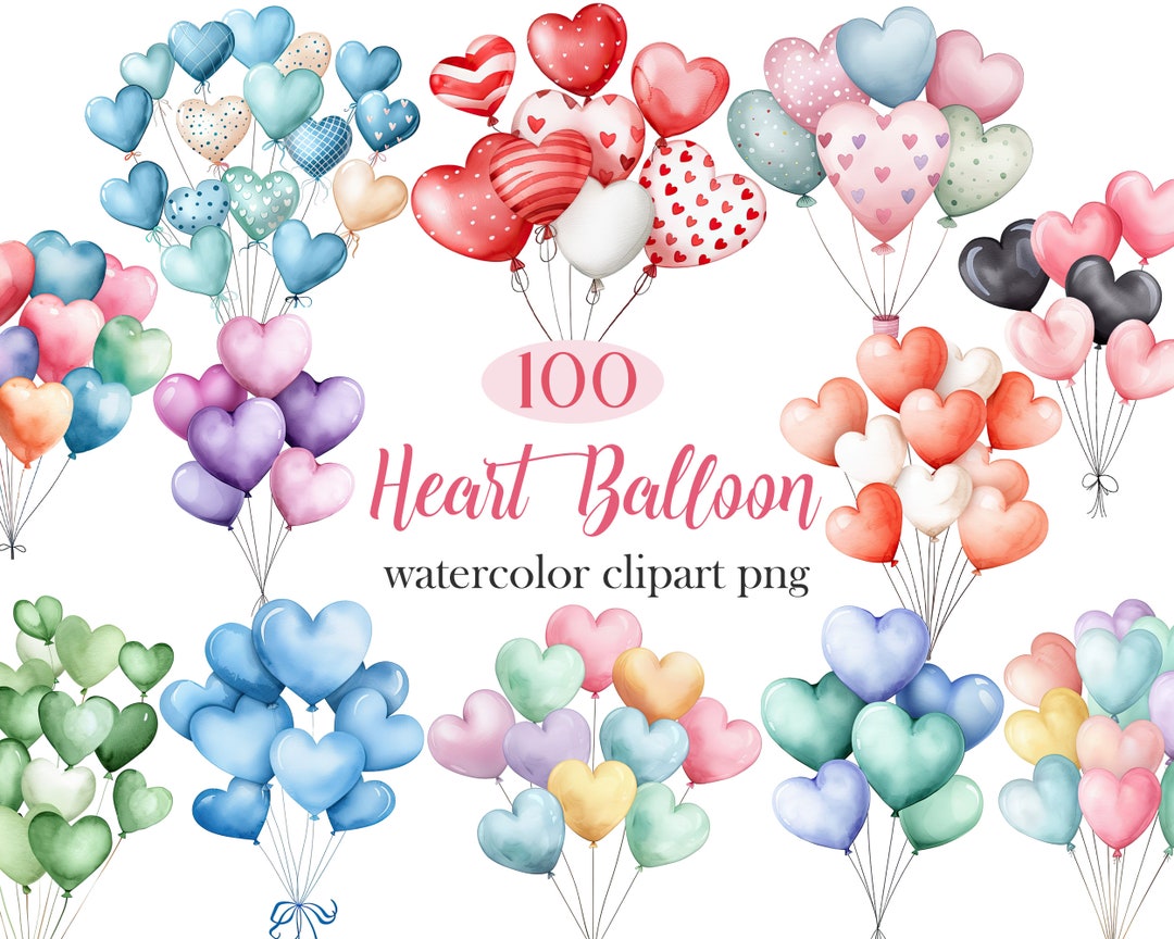 Heart Balloon PNG, Watercolor Valentine Balloon Clipart, Birthday Party ...