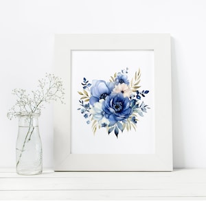 Indigo Blue Flower PNG, Watercolor Blue Floral Clipart Bundle, Wedding ...