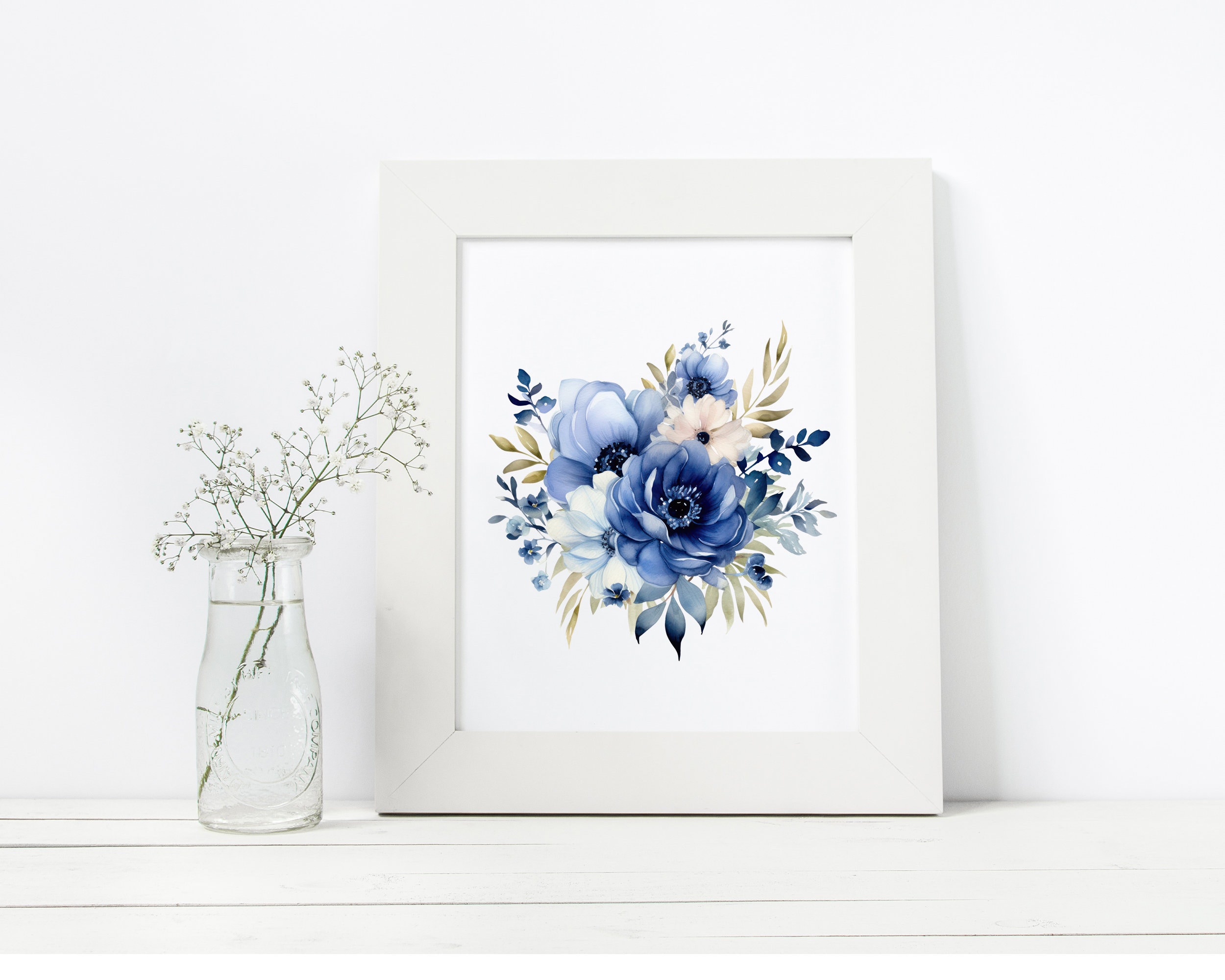Indigo Blue Flower PNG, Watercolor Blue Floral Clipart Bundle, Wedding ...
