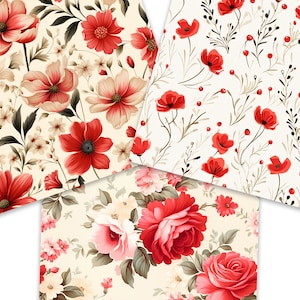 Red Flower Digital Paper, Watercolor Floral Background, Scrapbook ...