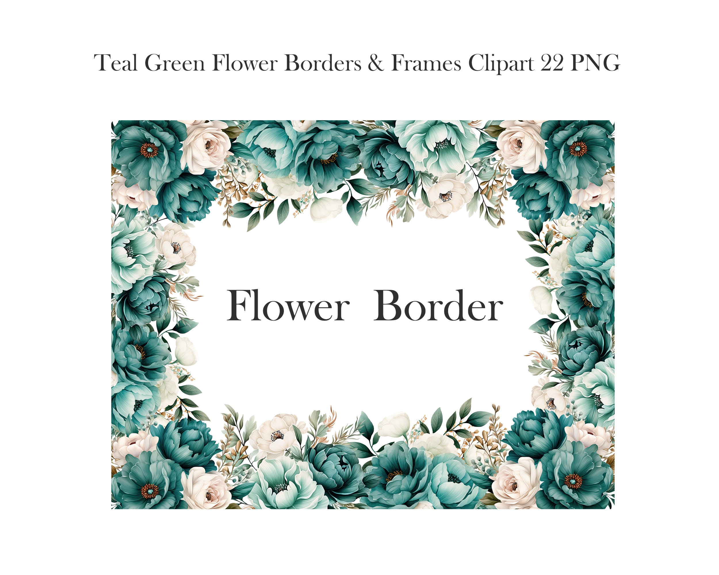 Teal Green Flower Border Clipart Watercolor Green Floral Png Flower