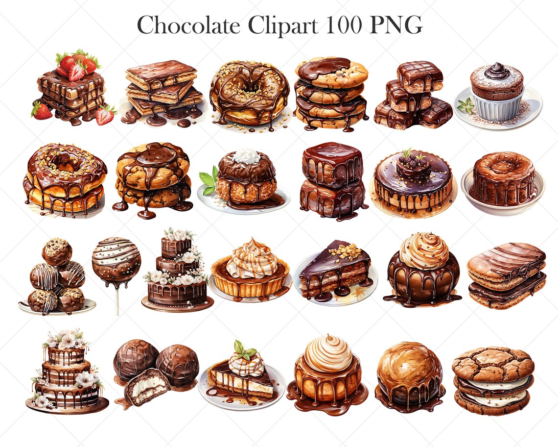 Chocolate Clipart Bundle, Watercolor Chocolate PNG, Sweet Treats ...