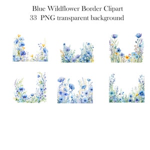 Blue Wildflower Border Clipart, Watercolor Floral Clipart, Flower ...