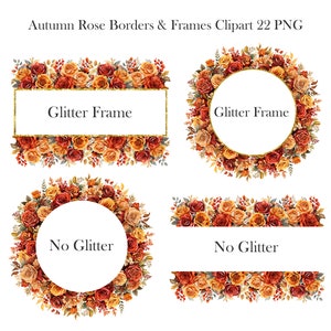 Autumn Rose Border Clipart, Watercolor Rose Border PNG Bundle, Flower ...