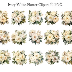 Ivory White Flower PNG, Watercolor Cream White Floral Clipart, Wedding ...